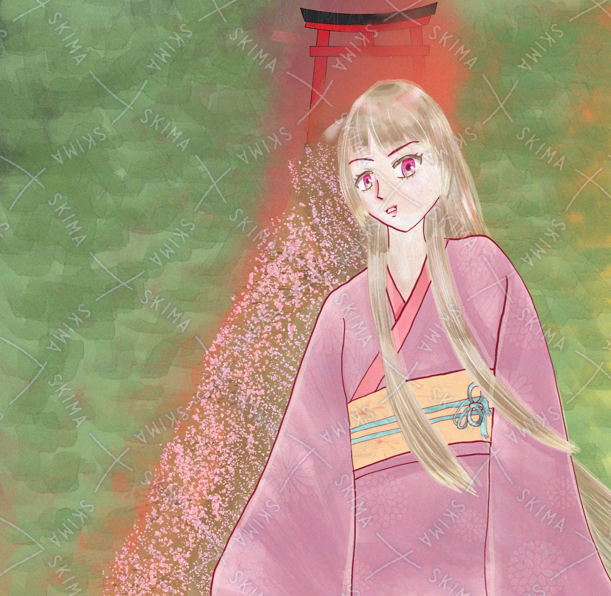 （既製品）桜舞う和風美人/SNSアイコンや挿絵 | SKIMA（スキマ）