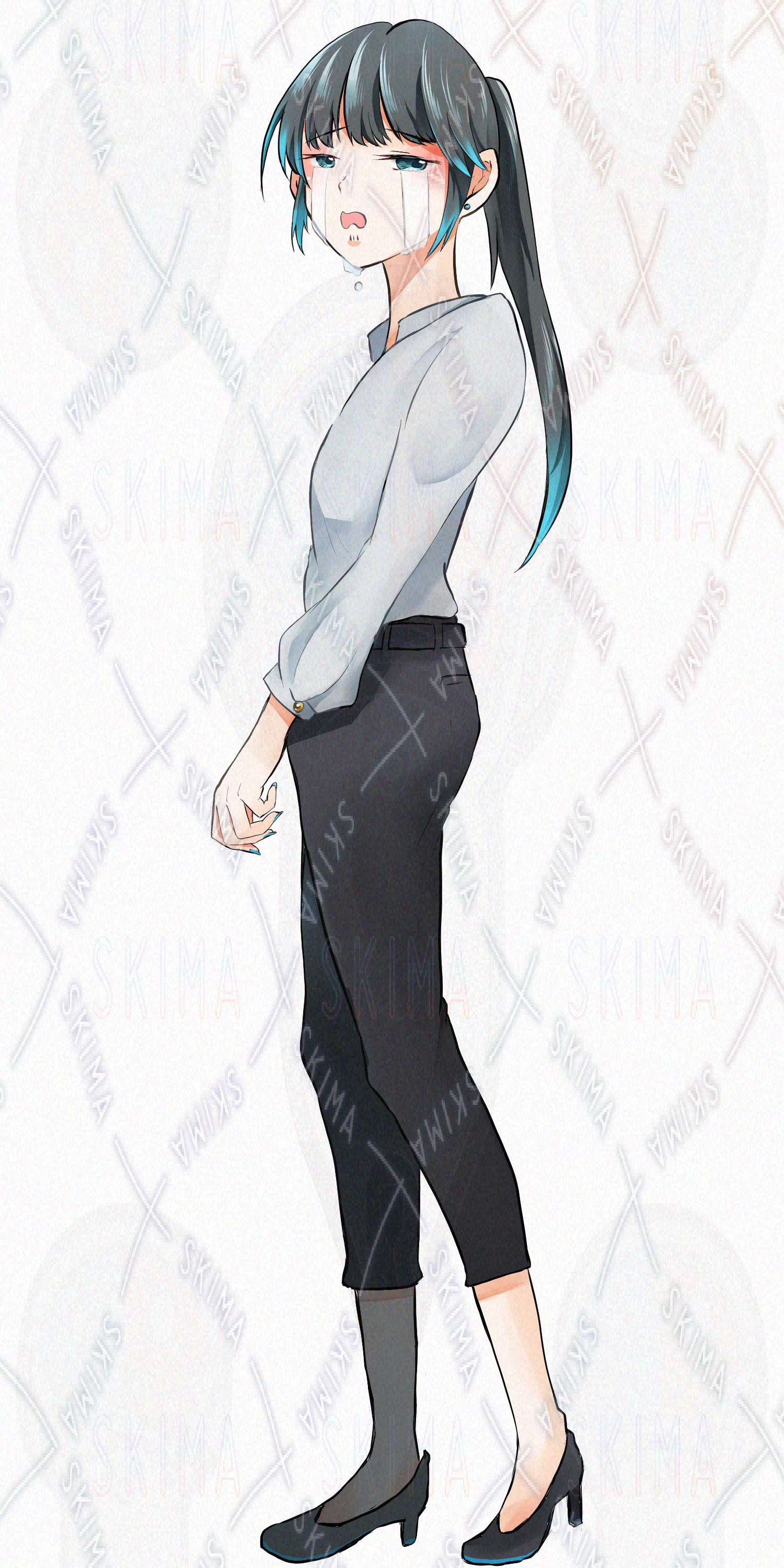 【表情7種】ポニテスーツの女性 | SKIMA（スキマ）