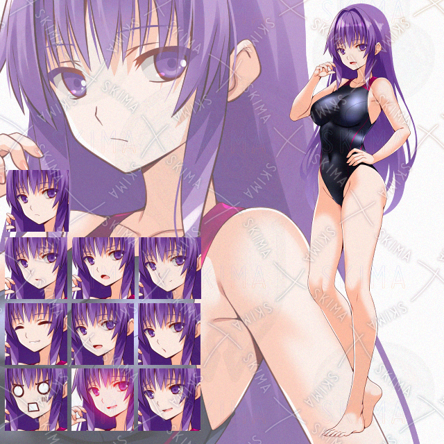 【表情10種】競泳水着紫髪少女 | SKIMA（スキマ）